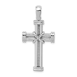 Solid 14k White Gold Latin Cross Pendant Charm - 41mm x 20mm