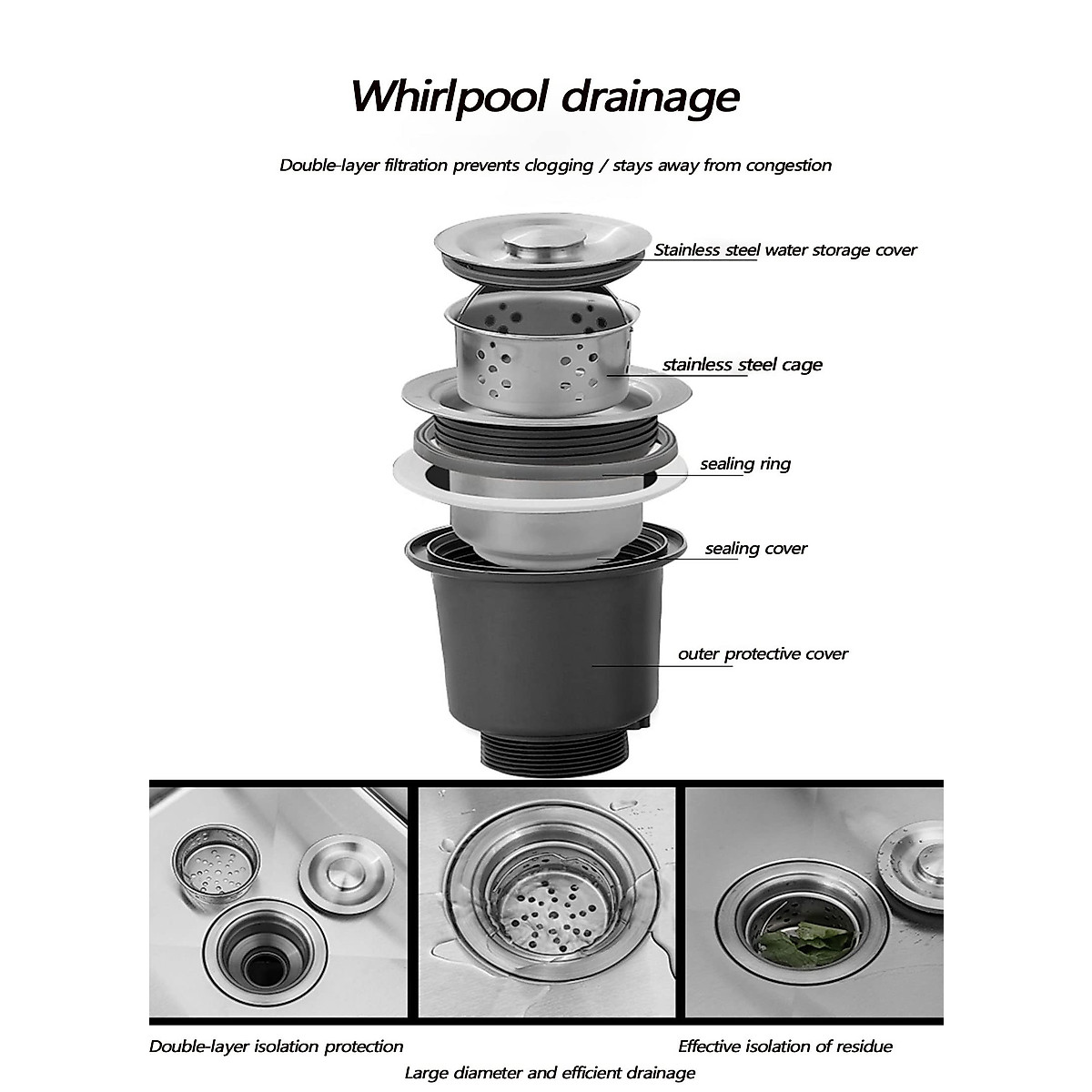 Free Standing Portable Utility Sink Commercial Restaurant Sink Stainless Steel Free-standing Kitchen Sink for Laundry Garage Camping 90x50x80cm/35.4x19.7x31.5in Left