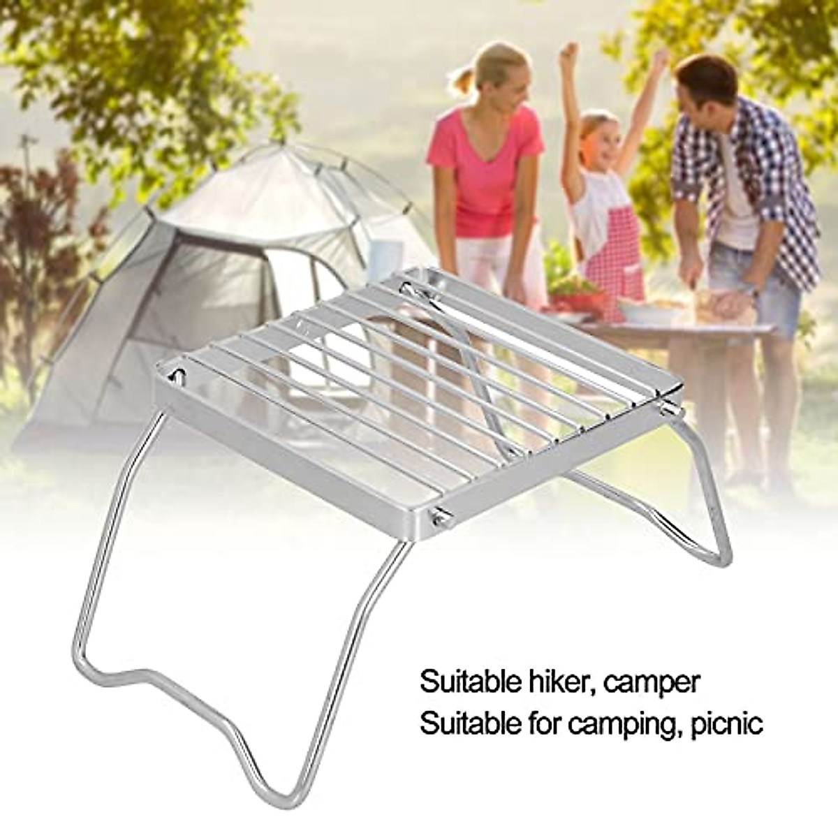 Burner Stand, Portable Stainless Steel Burner Bracket, 6.3inch Foldable Outdoor Gas Stove Pot Rack, Heat Resistance Burner Stove Stand with Storage Bag for Cooking Party Camping Barbecue, Burner