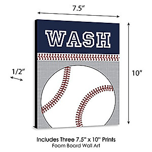 Big Dot of Happiness Batter Up - Baseball - Kids Bathroom Rules Wall Art - 7.5 x 10 inches - Set of 3 Signs - Wash, Brush, Flush