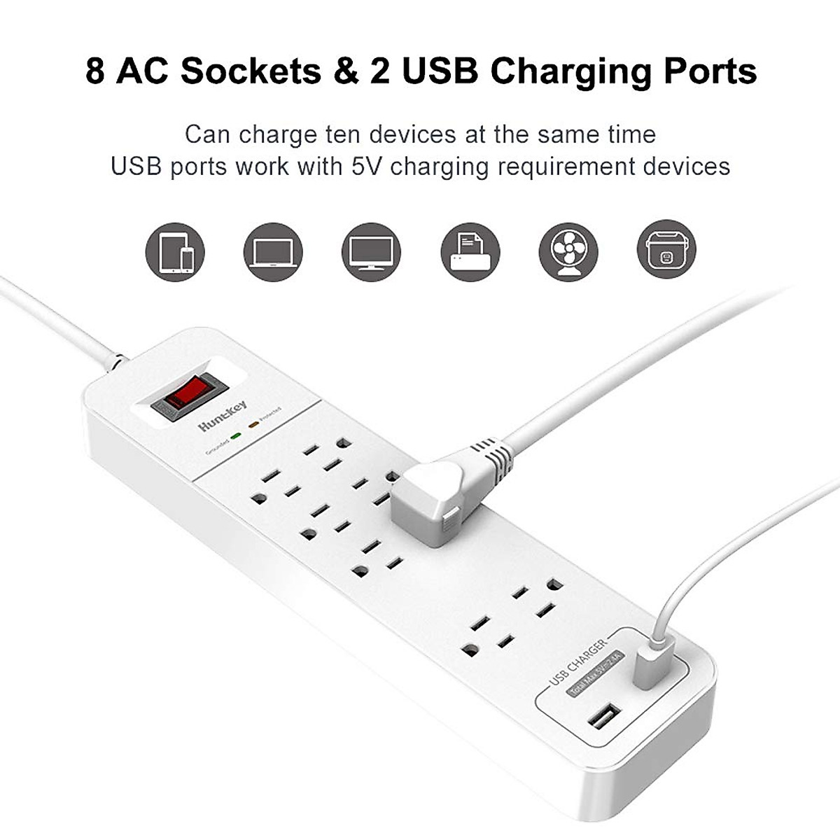 Huntkey Power Strip Surge Protector 4000 Joule, 3 USB Charger Port 12 Widely Space Outlet 6Ft Extension Cord Power Bar for Office Room (Black)