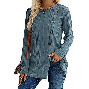 XIEERDUO Long Sleeve Tops Womens Fall Sweaters Tunic Tops To Wear With Leggings Blue XL