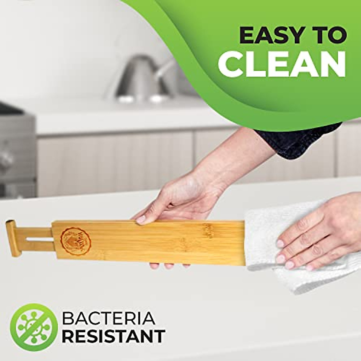 Nature Trends 4pcs Adjustable Bamboo Drawer Dividers, Spring Loaded Large Wooden Dresser Drawer Dividers for Kitchen, Bathroom, Bedroom, Baby Drawer, Office (Large (upto 21.5 inch) ) Natural