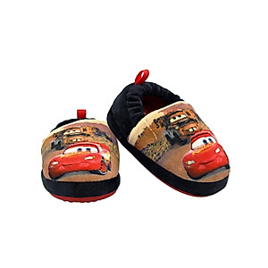 Disney Cars Lightning McQueen Tow Mater Toddler Boys Plush Aline Slippers (9-10 M US Toddler, Black/Red)