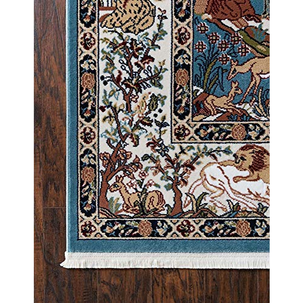 Unique Loom Narenj Collection Classic Traditional Hunting Scene Textured Design Area Rug, Rectangular 5' 0" x 8' 0", Blue/Tan
