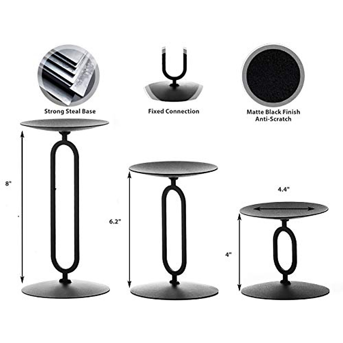 Candle Holders Black Metal Base Candleholders for Desk Top Decoration Table or Mantel Centerpiece in Dining & Living Room, Candelabra for flameless LED, Sphere & Pillar Candles (Set of 3)