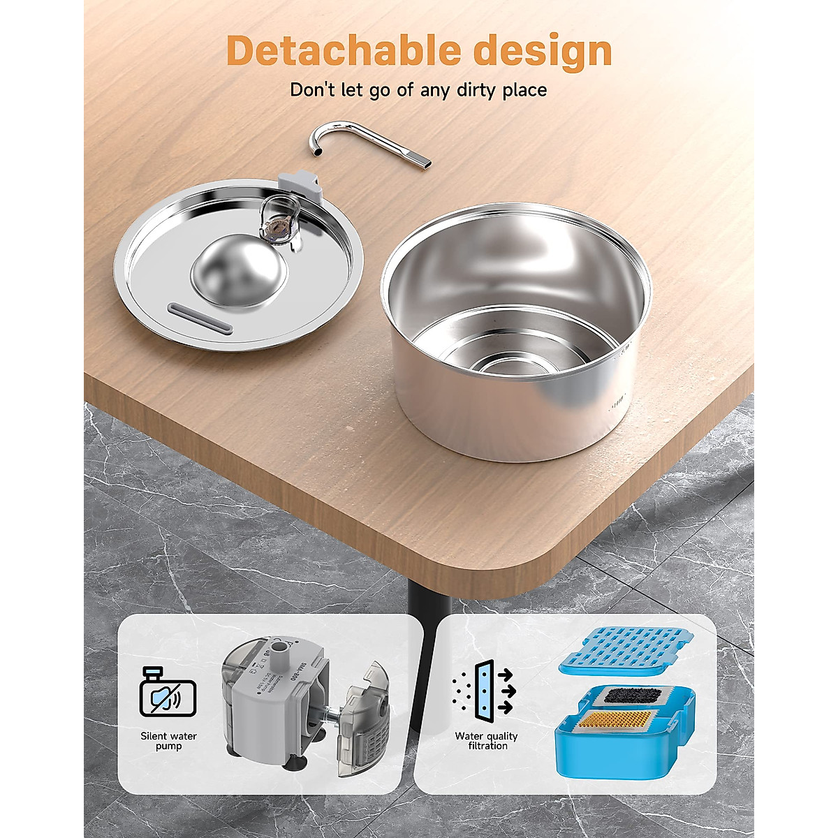 IHOUONE Cat Water Fountain : 108oz/3.2L Water Fountain for Cats Inside, Stainless Steel Cat Water Fountain, Super Silen, Pet Water Fountain with Splash-Proof Design, Multi-Filtration, Dishwasher Safe