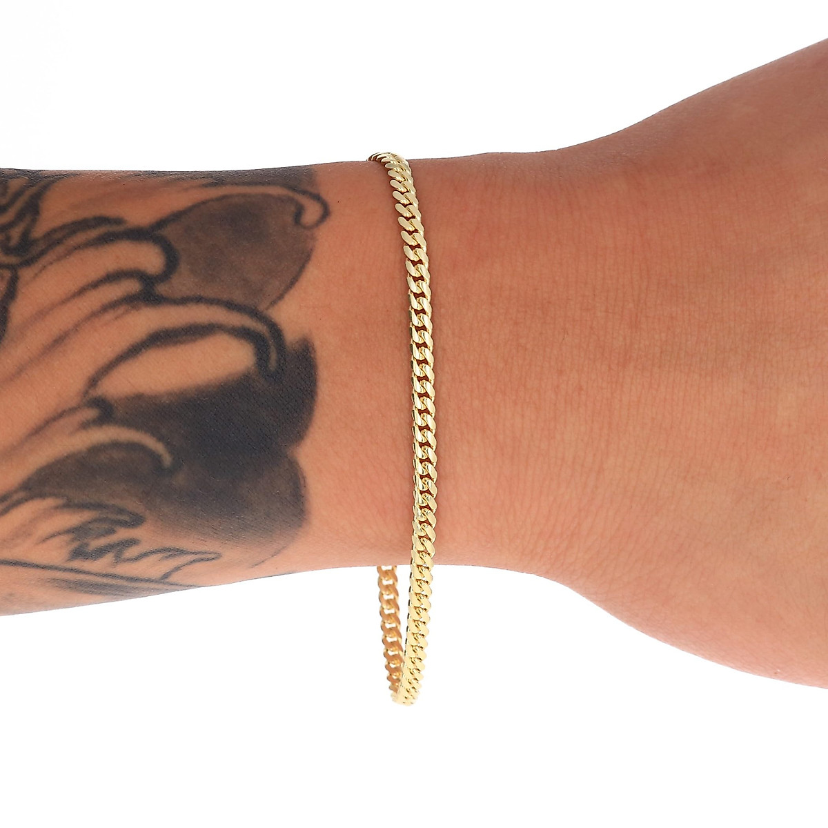 Nuragold 14k Yellow Gold 3.5mm Solid Miami Cuban Link Chain Bracelet, Mens Womens Jewelry 7" 7.5" 8" 8.5" 9"