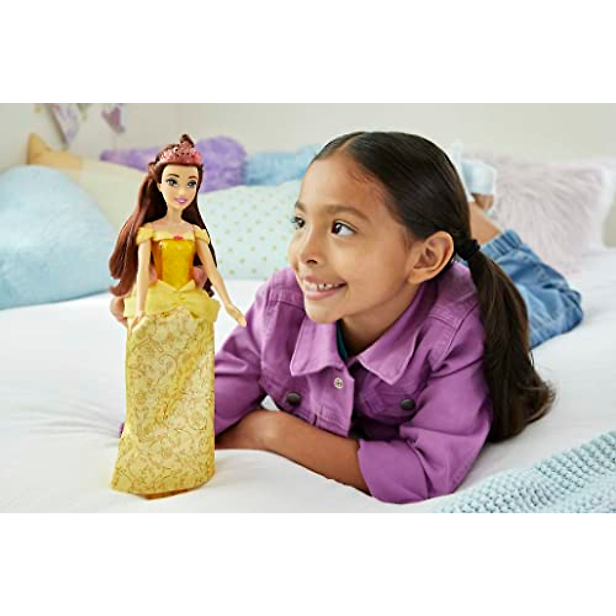 Disney Princess Belle Fashion Doll, Sparkling Look with Brown Hair, Brown Eyes & Tiara Accessory