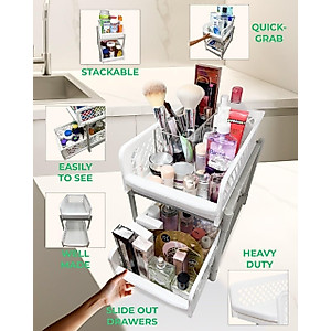 Skywin Drawer Storage 2 Tier Sliding Cabinet Pull Out Organizer | Bathroom Organizer | Under Sink Organizers and Storage | Cabinet Organizers and Storage