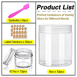 AMORIX 8oz Clear Plastic Jars with Lids 8 oz Plastic Containers with Lids + 20g Sample Containers (Set of 24) Airtight Container for Lip Scrub, Body Butters, Cream, Slime, Craft Storage