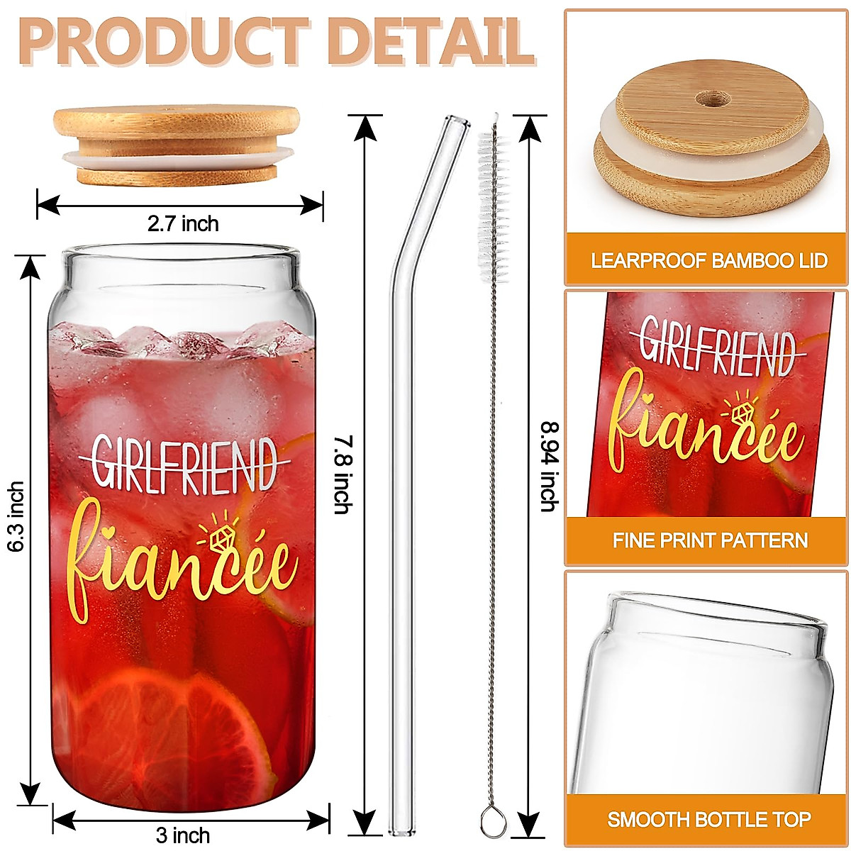 Engagement Gifts For Couples - Fiance Fiancee Wedding Gifts For Him And Her - Bridal Shower Gifts For Her - His And Hers Glass Cup For Mr And Mrs Bride And Groom To Be