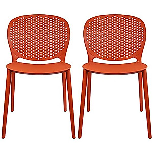 2xhome Set of 2 Modern Pool Patio Chairs, Stackable Dining Side Chairs for Indoor Outdoor Kitchen Living Room Restaurant, Orange