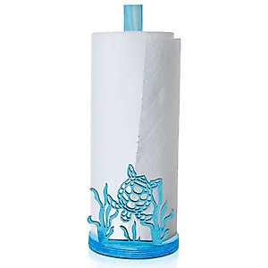 Beach Paper Towel Holder Nautical Wooden Paper Towel Stand Sea Turtle Octopus Weed Ocean Paper Towel Dispenser Kitchen Farmhouse Accessories for Kitchen Table or Bathroom Decoration(Turtle)