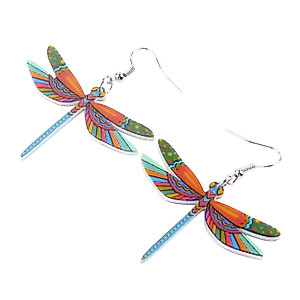 Bonsny Drop Dangle Sweet Blue Flying Dragonfly Earrings Gift Insect Pattern Fashion Jewelry For Women (Colorful)