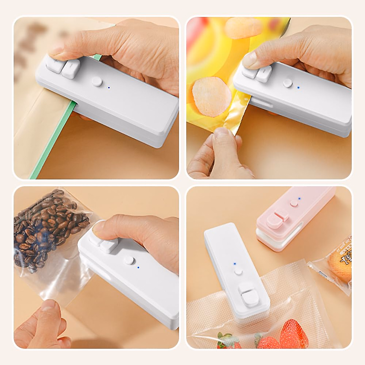 Mini Bag Sealer, 2024 Upgrade 2 in 1 Heat Sealer with Cutter USB Rechargeable Mini Sealing Machine Heat Seal Tool, Portable Vacuum Food Sealer Bag Sealing Machine for Plastic Bags Snack Bags (Gray)