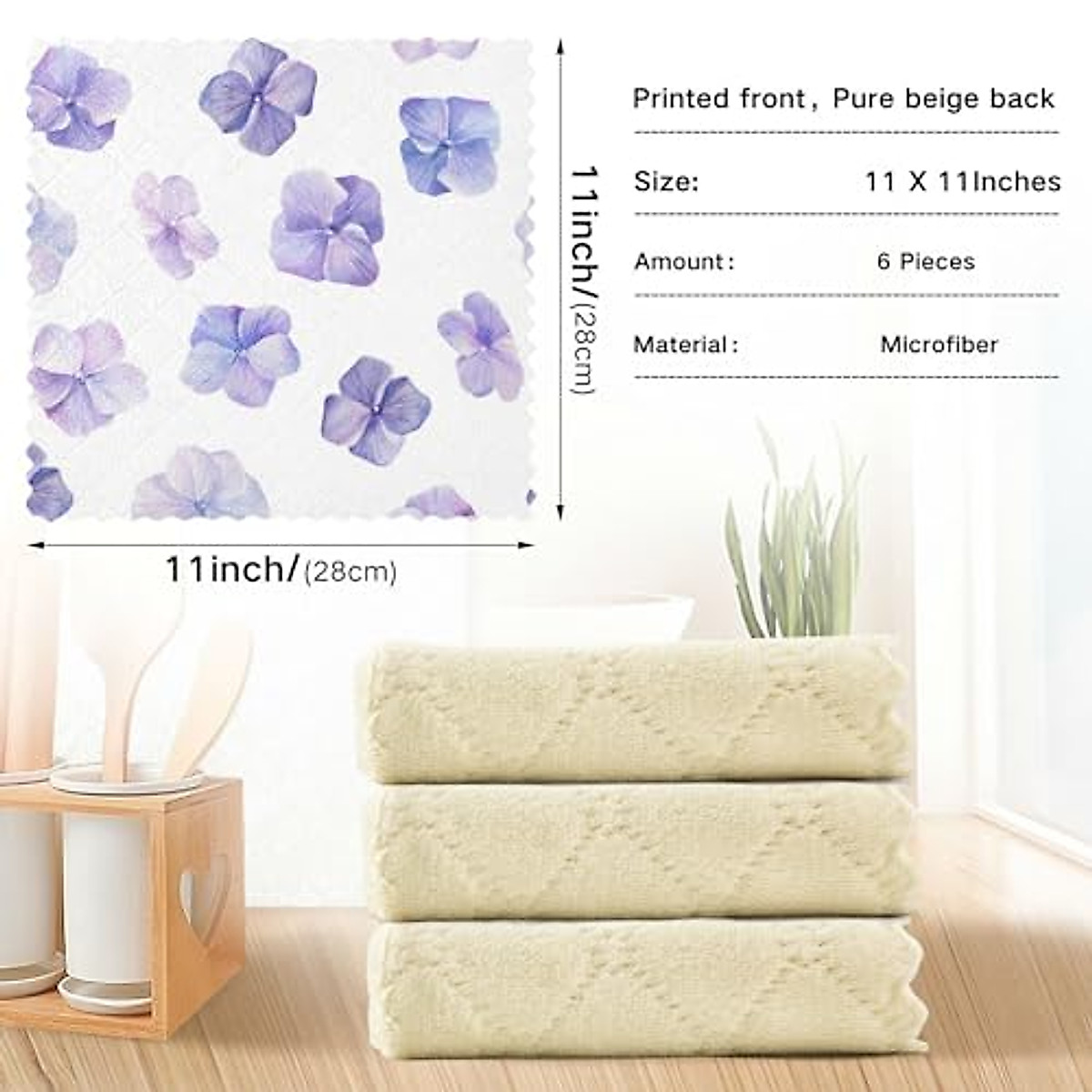 FRODOTGV Blue Hydrangea Flowers Watercolor Kitchen Towel Microfiber Table Cotton Kitchen Tea Towels Terry Cloth Dish Towel Cotton Hand Towels for Kitchen