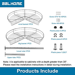 BBLHOME 28'' 2 Tier Lazy Susan Kitchen Base Cabinet Corner Organizer, 360° Rotating Blind Corner Wire Susan Kidney Shaped Cabinet Mounted