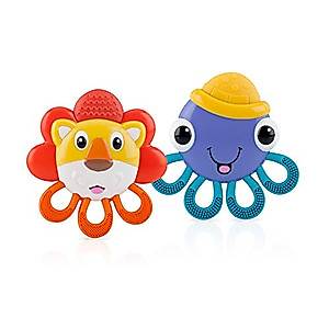 Nuby Vibe-eez Vibrating Teether - Battery Powered - Textured Surface and Easy to Grasp Toy for Baby Teething Relief - 3+ Months - Lion