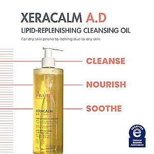 Avene XeraCalm A.D Lipid-Replenishing Cleansing Oil, Atopic Dermatitis, Eczema-Prone, Fragrance-Free, Pump, 13.5 Oz
