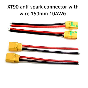 Amass 2 Pairs XT90S Pigtails XT90 Wire XT-90S XT 90 Plug Male and Female Connector 150mm 10AWG Silicon Wire for RC Lipo Battery FPV Racing Drone …