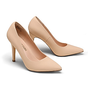 DREAM PAIRS Womens Closed Toe High Heels Dress Pointed Toe Wedding Pump Shoes, Nude Nubuck - 8 Wide (Christian-New-W)