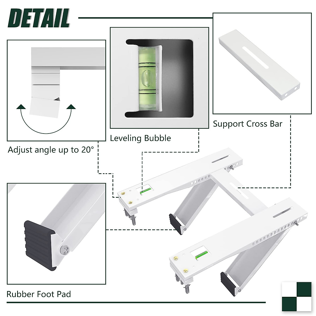 Flehomo Window Air Conditioner Support Bracket with 2 Arms, Universal Design for A/C Units Up to 200 lbs from 5,000 to 24,000 BTU, Easy Installation Window AC Brackets