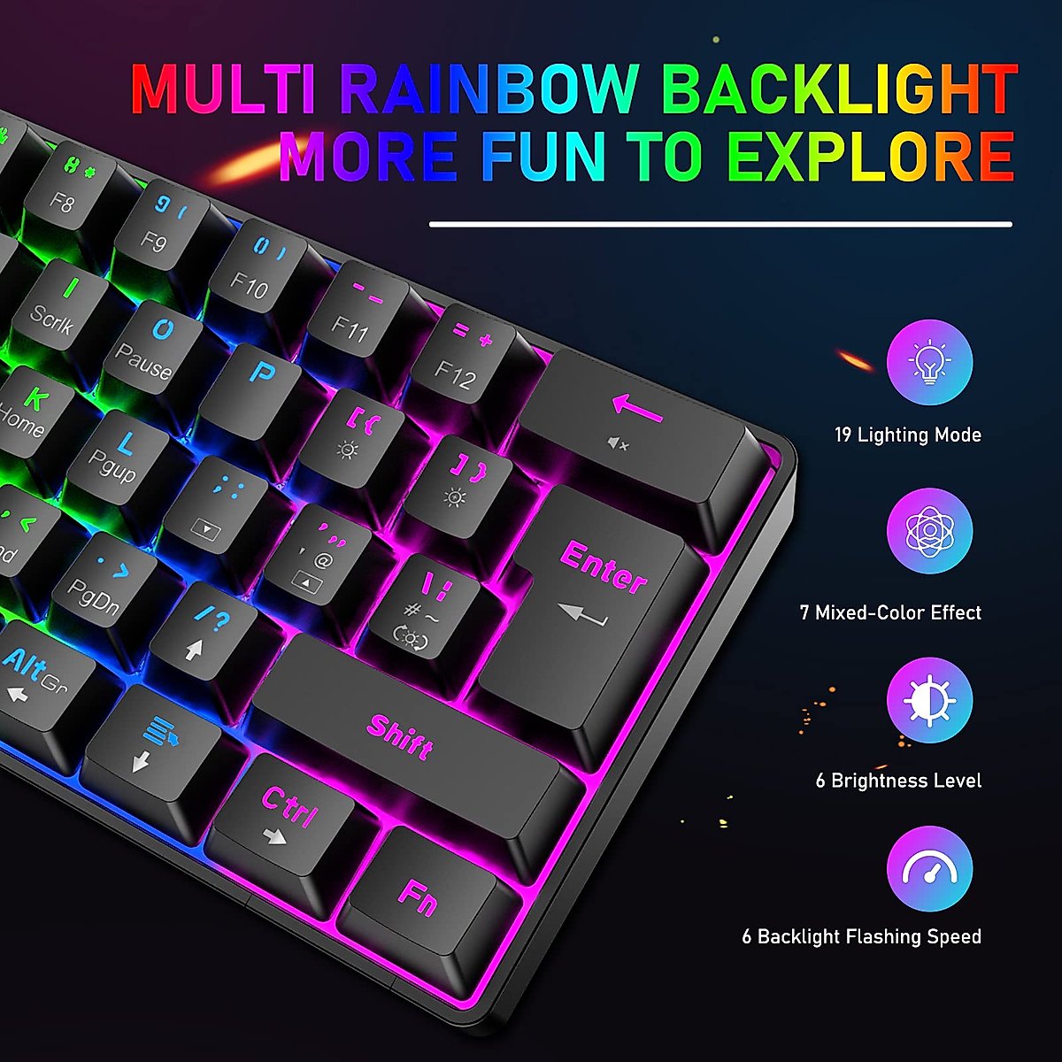 Mechanical Gaming Keyboard and Mouse Mini Wired Combo with RGB Headset Rainbow Backlight Ergonomic 62Key Anti-Ghosting Adjustable Mic 6400DPI Mice USB-C for PC Gamer Computer Typist(Black/Red Switch)