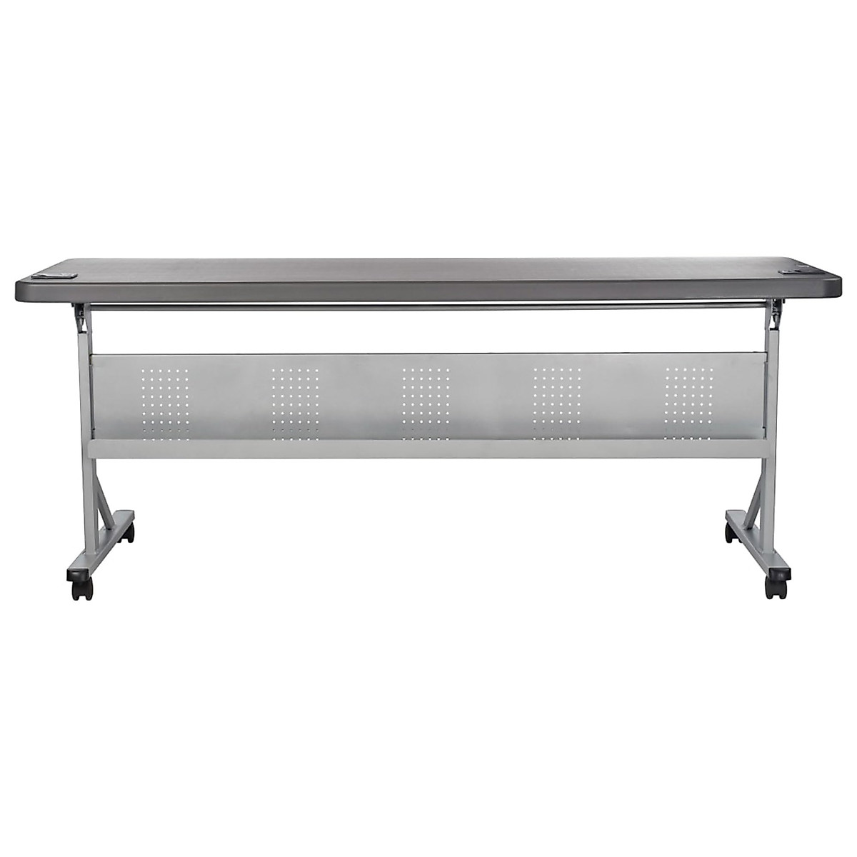 National Public Seating 24 x 72 Inch Flip N Store Blow-Molded Plastic Flipper Training Table with 4 Caster Wheels and 2 Grommet Holes, Charcoal Slate