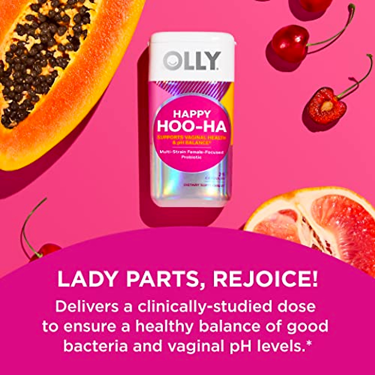 OLLY Happy Hoo-Ha Capsules, Probiotic for Women, Vaginal Health and pH Balance, 10 Billion CFU, Gluten Free - 25 Count