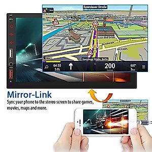 Double Din Car Stereo with Apple CarPlay/Android Auto/Mirror-Link, 7 Inch Touchscreen Radio Receiver with Bluetooth 5.1 Handsfree and Backup Camera, FM USB AUX RCA Audio Video Player