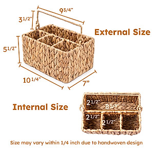 KOLWOVEN Wicker Utensil Caddy Carrier, Wicker Flatware Organizer, Hand Woven Water Hyacinth Cutlery Holder for Countertop with Handle
