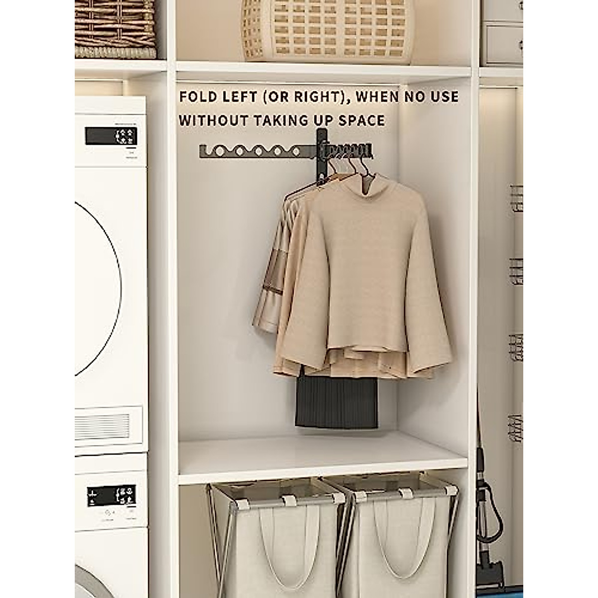 Dr.DJ Wall Hanger for Clothes, Coat Hanger Wall Mounted Silver Retractable Clothes Drying Organizer Rack Garment Hooks Aluminium Folding Indoor Wall Wall Hanger Space Save (2 Racks)