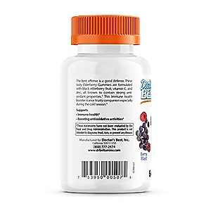 Doctor's Best Elderberry Gummies with Vitamin C & Zinc, 60 Ct, Chewable Immune Support, Antioxidant Herbal Supplement, Non-GMO, Vegan (Packaging May Vary)