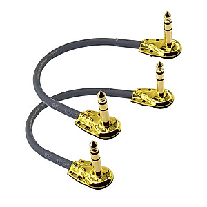 WJSTN 1/4 inch Right Angle TRS Stereo Dual Channel Guitar Flat Patch Cable Low Profile Pancake Design 1 feet 2 Pack (1 feet)