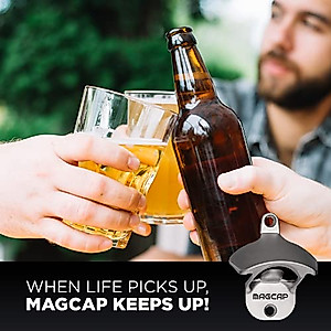 MAGCAP Outdoor Bottle Opener Wall Mounted - Style Magnetic Beer Bottle Opener that Catches Caps - Easy to Install and Incredibly Convenient