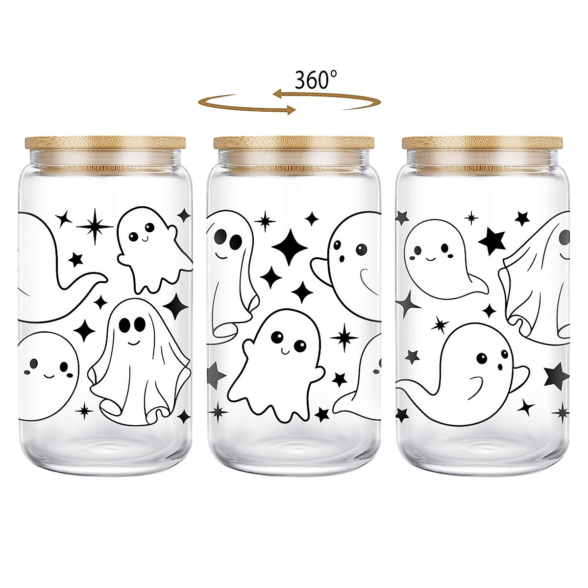 Coolife Ghost Halloween Cup, 16 oz Tumbler Glass Cups w/Lids Straws - Spooky Iced Coffee Cup, Smoothie Cup, Cute Halloween Gifts for Women, Girls, Spooky Gifts for Teens, Boys, Her