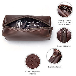 LUXEORIA Premium Leather Small Toiletry Bags for Men and Women, Genuine Leather Dopp Kit and Shaving Bag for Men, Travel Cosmetic Bag for Women's and Men's, Dark Brown