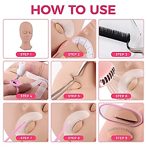Pretty memory 152 PCS Eyelash Extension Kit with Lash Mannequin Head, Lash Training Kit for Beginners with Fan, Eyelash Extension Glue and Remover Cream, Tweezers for Practice