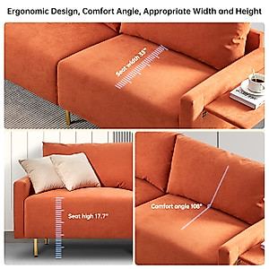 VASOENY 72.8 Inch Loveseat Sofa Couch, Mid Century Modern Linen Fabric Love Seats Sofa, 2 Seater Couches for Bedroon, Living Room, Apartment, Home Office(Orange)