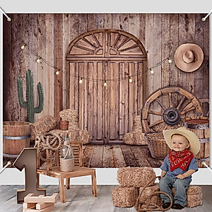 Cowboy Decorations Backdrop Western Party Decorations Rustic Background Banner Props Barn Farm Wild West Party Backdrop Vinyl Cowboy Birthday Supplies for Birthday Country Photography(6 x 8 ft)