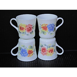 Set of 4 Corelle Corning Ware Summer Blush Pansy Coffee Mugs Cups