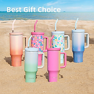 40 oz Tumbler with Handle and Straw Lid, Reusable Leak-Proof Insulated Tumblers, Stainless Steel Coffee Tumbler Cups, Travel Mug for Home Office, Keep Cold 24Hrs, Cup Holder Friendly(Sunset Glow)