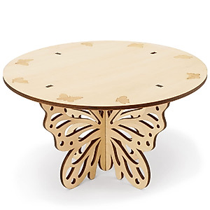 Huray Rayho Butterfly Wood Cake Stand Wedding Baby Shower Birthday Rustic Table Centerpiece Party Decorations with Engraved Butterflies for Cake Within 9 Inches