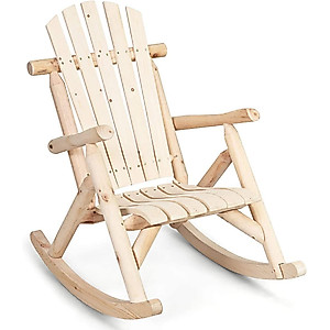 Tangkula Log Rocking Chair, Outdoor Wood Porch Rocker Chair, Adirondack Lounge Rocking Chair for Patio, Deck, Balcony, Backyard, Garden (1, Natural)