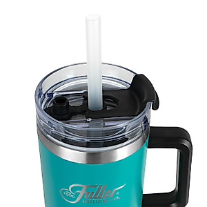 Fuller Brush Stainless Steel Tumbler with Handle - 40 oz. – Lead & BPA-Free - Double-Wall Insulated Travel Mug – Keeps Drinks Hot or Cold for Hours – Spill-Resistant Lid & Straw (Green)