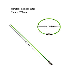 H-Laner Key Ring 6.8 “Stainless Steel Wire Twist Lock Heavy Duty Car Keychains,2mm ID Tag Keepers Cable,Luggage Tag Loops Pet Tag ring(Green-12-ring)