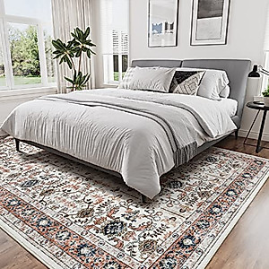 befbee 8x10 Area Rugs for Living Room- Ultra-Thin Stain Resistant Washable Rug, Non-Slip Backing Rugs, Large Room Decor Area Rug (Peach/Grey,8'x10')