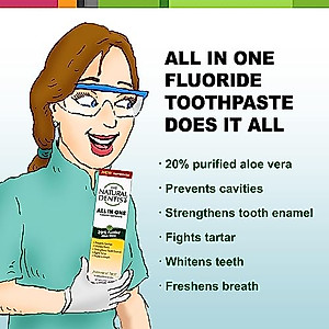 The Natural Dentist All In One Fluoride Toothpaste, 20% Purified Aloe Vera, Prevents Cavities, Whitens Teeth, Strengthens Tooth Enamel, Removes Plaque, Freshens Breath, Peppermint Twist, 5oz Tube