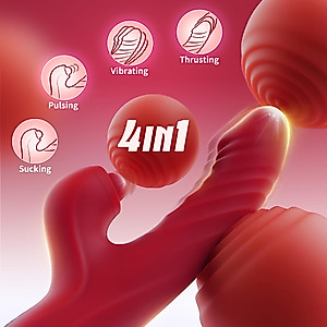 Vibrator Thrusting Dildo for Women - G Spot Vibrator Clitoral Stimulator Sex Toys Dildos Vibrator with 10 Vibration 7 Thrust Mode with Licking, Rabbit Vibrators Adult Sex Toy for Women and Couple